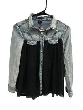 Nella Fantasia | Tops | Nella Fantasia Small Black Denim Sheer Button ...